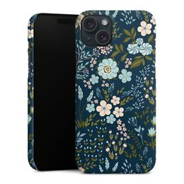 DeinDesign iPhone 15 Plus Handy Premium Case Smartphone Handyh&uuml;lle Schutzh&uuml;lle matt Blue Muster Flowers Premium Case