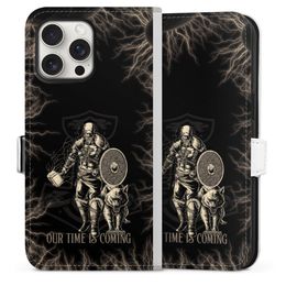 DeinDesign iPhone 15 Pro Max Handy Klapph&uuml;lle Handyh&uuml;lle aus Kunst Leder wei&szlig; Flip Case Wikinger Vikings Tv Show Designs Sideflip mit Lasche