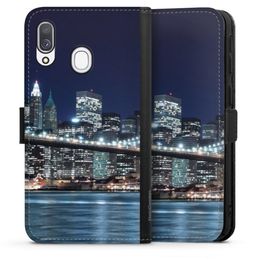DeinDesign Galaxy A40 Handy Klapph&uuml;lle Handyh&uuml;lle aus Kunst Leder schwarz Flip Case Usa Brooklyn Bridge New York Sideflip mit Lasche