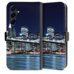 DeinDesign Galaxy A35 5G Handy Klapph&uuml;lle Handyh&uuml;lle aus Kunst Leder schwarz Flip Case Usa Brooklyn Bridge New York Sideflip mit Lasche