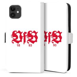DeinDesign iPhone 11 Handy Klapph&uuml;lle Handyh&uuml;lle aus Kunst Leder wei&szlig; Flip Case Official Licensed Product Lettering Vfb Stuttgart Sideflip mit Lasche