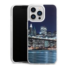 DeinDesign iPhone 13 Pro Handy Silikon H&uuml;lle Case wei&szlig; Handyh&uuml;lle Usa Brooklyn Bridge New York Silikon Case
