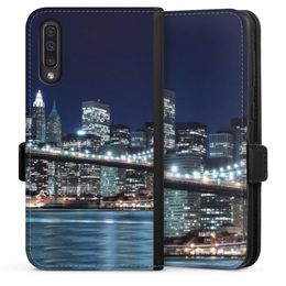 DeinDesign Galaxy A50 Handy Klapph&uuml;lle Handyh&uuml;lle aus Kunst Leder schwarz Flip Case Usa Brooklyn Bridge New York Sideflip mit Lasche