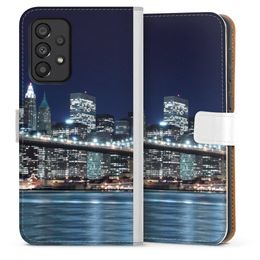 DeinDesign Galaxy A33 5G Handy Klapph&uuml;lle Handyh&uuml;lle aus Kunst Leder wei&szlig; Flip Case Brooklyn Bridge Usa New York Sideflip mit Lasche