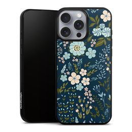 DeinDesign iPhone 16 Pro Max Handy Slim Case extra d&uuml;nn Silikon Handyh&uuml;lle schwarz H&uuml;lle Blue Muster Flowers Silikon Slim Case