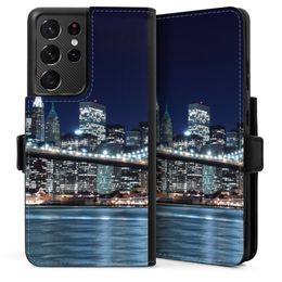 DeinDesign Galaxy S21 Ultra 5G Handy Klapph&uuml;lle Handyh&uuml;lle aus Kunst Leder schwarz Flip Case Usa Brooklyn Bridge New York Sideflip mit Lasche