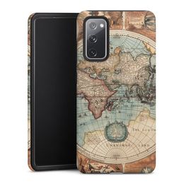 DeinDesign Galaxy S20 FE Handy Panzer Handyh&uuml;lle robuste Outdoor H&uuml;lle Schutzh&uuml;lle matt World Map Vintage Map Tough Case