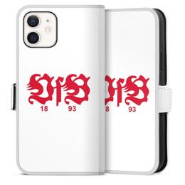 DeinDesign iPhone 12 Handy Klapph&uuml;lle Handyh&uuml;lle aus Kunst Leder wei&szlig; Flip Case Official Licensed Product Lettering Vfb Stuttgart Sideflip mit Lasche