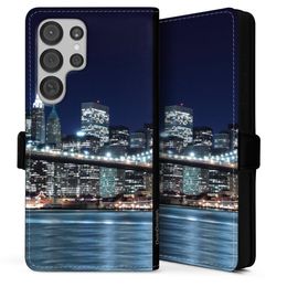 DeinDesign Galaxy S25 Ultra Handy Klapph&uuml;lle Handyh&uuml;lle aus Kunst Leder schwarz Flip Case Usa Brooklyn Bridge New York Sideflip mit Lasche