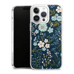 DeinDesign iPhone 14 Pro Max Handy Silikon H&uuml;lle Case transparent Handyh&uuml;lle Blue Muster Flowers Silikon Case