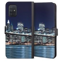 DeinDesign Galaxy A71 Handy Klapph&uuml;lle Handyh&uuml;lle aus Kunst Leder schwarz Flip Case Usa Brooklyn Bridge New York Sideflip mit Lasche