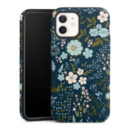DeinDesign iPhone 12 Handy Panzer Handyh&uuml;lle robuste Outdoor H&uuml;lle Schutzh&uuml;lle matt Blue Muster Flowers Tough Case