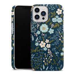 DeinDesign iPhone 13 Pro Max Handy Premium Case Smartphone Handyh&uuml;lle Schutzh&uuml;lle matt Blue Muster Flowers Premium Case