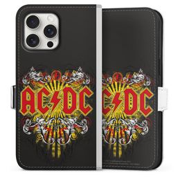 DeinDesign iPhone 15 Pro Max Handy Klapph&uuml;lle Handyh&uuml;lle aus Kunst Leder wei&szlig; Flip Case Music Acdc Rock Sideflip mit Lasche