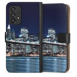 DeinDesign Galaxy A53 5G Handy Klapph&uuml;lle Handyh&uuml;lle aus Kunst Leder schwarz Flip Case New York Usa Brooklyn Bridge Sideflip mit langer Lasche