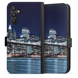 DeinDesign Galaxy A34 5G Handy Klapph&uuml;lle Handyh&uuml;lle aus Kunst Leder schwarz Flip Case Usa Brooklyn Bridge New York Sideflip mit Lasche