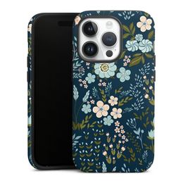 DeinDesign iPhone 14 Pro Handy Panzer Handyh&uuml;lle robuste Outdoor H&uuml;lle Schutzh&uuml;lle matt Blue Muster Flowers Tough Case