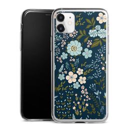DeinDesign iPhone 11 Handy Slim Case Silikon Handyh&uuml;lle transparent H&uuml;lle extra d&uuml;nn Blue Muster Flowers Silikon Slim Case