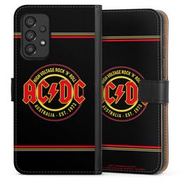 DeinDesign Galaxy A33 5G Handy Klapph&uuml;lle Handyh&uuml;lle aus Kunst Leder schwarz Flip Case Acdc Logo Merchandise Sideflip mit langer Lasche