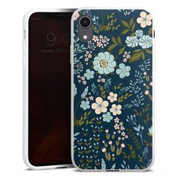 DeinDesign iPhone Xr Handy Silikon H&uuml;lle Case wei&szlig; Handyh&uuml;lle Blue Muster Flowers Silikon Case