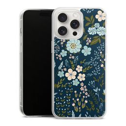 DeinDesign iPhone 15 Pro Max Handy Silikon H&uuml;lle Case transparent Handyh&uuml;lle Blue Muster Flowers Silikon Case