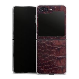DeinDesign Galaxy Z Flip 5 Handy Hard Case Schutzh&uuml;lle transparent Smartphone Handy H&uuml;lle Animal Print Crocodile Leather Hard Case