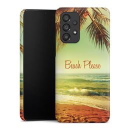 DeinDesign Galaxy A33 5G Handy Premium Case Smartphone Handyh&uuml;lle Schutzh&uuml;lle gl&auml;nzend Palm Tree Urlaub Beach Premium Case