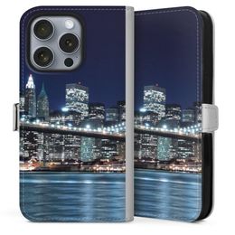 DeinDesign iPhone 16 Pro Max Handy Klapph&uuml;lle Handyh&uuml;lle aus Kunst Leder wei&szlig; Flip Case Usa Brooklyn Bridge New York Sideflip mit Lasche