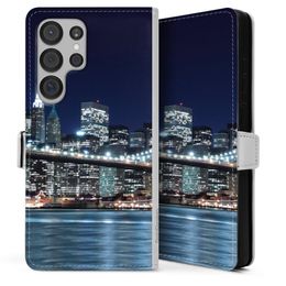 DeinDesign Galaxy S25 Ultra Handy Klapph&uuml;lle Handyh&uuml;lle aus Kunst Leder wei&szlig; Flip Case Usa Brooklyn Bridge New York Sideflip mit Lasche