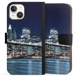 DeinDesign iPhone 14 Handy Klapph&uuml;lle Handyh&uuml;lle aus Kunst Leder schwarz Flip Case Usa Brooklyn Bridge New York Sideflip mit Lasche