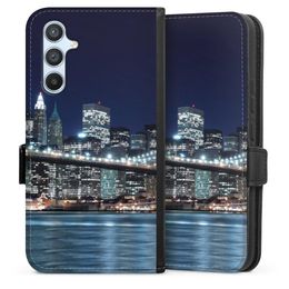 DeinDesign Galaxy A54 5G Handy Klapph&uuml;lle Handyh&uuml;lle aus Kunst Leder schwarz Flip Case Usa Brooklyn Bridge New York Sideflip mit Lasche