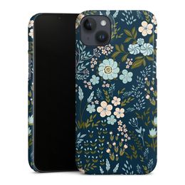 DeinDesign iPhone 14 Plus Handy Premium Case Smartphone Handyh&uuml;lle Schutzh&uuml;lle gl&auml;nzend Blue Muster Flowers Premium Case