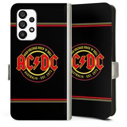 DeinDesign Galaxy A53 5G Handy Klapph&uuml;lle Handyh&uuml;lle aus Kunst Leder wei&szlig; Flip Case Acdc Merchandise Logo Sideflip mit Lasche