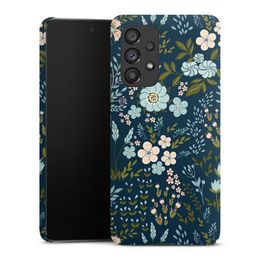 DeinDesign Galaxy A53 5G Handy Premium Case Smartphone Handyh&uuml;lle Schutzh&uuml;lle gl&auml;nzend Blue Muster Flowers Premium Case