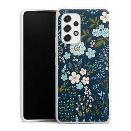 DeinDesign Galaxy A53 5G Handy Silikon H&uuml;lle Case wei&szlig; Handyh&uuml;lle Blue Muster Flowers Silikon Case
