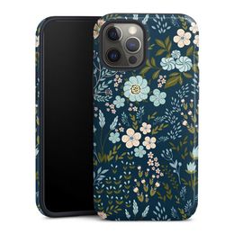 DeinDesign iPhone 12 Pro Max Handy Panzer Handyh&uuml;lle robuste Outdoor H&uuml;lle Schutzh&uuml;lle gl&auml;nzend Blue Muster Flowers Tough Case