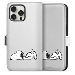 DeinDesign iPhone 15 Pro Max Handy Klapph&uuml;lle Handyh&uuml;lle aus Kunst Leder wei&szlig; Flip Case Official Licensed Product Snoopy Peanuts Sideflip mit Lasche