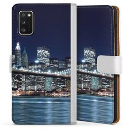 DeinDesign Galaxy A41 Handy Klapph&uuml;lle Handyh&uuml;lle aus Kunst Leder wei&szlig; Flip Case Usa Brooklyn Bridge New York Sideflip mit Lasche