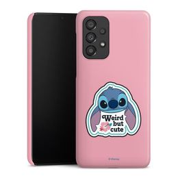 DeinDesign Galaxy A33 5G Handy Premium Case Smartphone Handyh&uuml;lle Schutzh&uuml;lle gl&auml;nzend Lilo & Stitch Sayings Disney Premium Case
