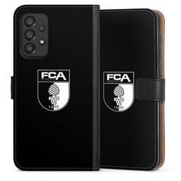 DeinDesign Galaxy A33 5G Handy Klapph&uuml;lle Handyh&uuml;lle aus Kunst Leder schwarz Flip Case Official Licensed Product Logo Fc Augsburg Sideflip mit langer Lasche