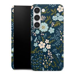DeinDesign Galaxy S23 Handy Premium Case Smartphone Handyh&uuml;lle Schutzh&uuml;lle matt Blue Muster Flowers Premium Case