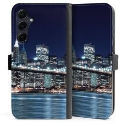 DeinDesign Galaxy A55 5G Handy Klapph&uuml;lle Handyh&uuml;lle aus Kunst Leder schwarz Flip Case Usa Brooklyn Bridge New York Sideflip mit Lasche