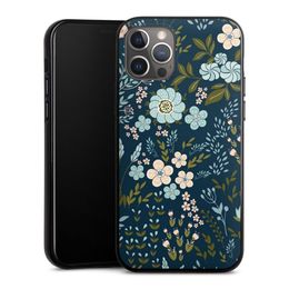 DeinDesign iPhone 12 Pro Handy Silikon H&uuml;lle Case schwarz Handyh&uuml;lle Blue Muster Flowers