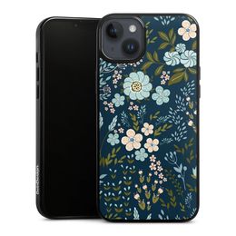 DeinDesign iPhone 14 Plus Handy Silikon H&uuml;lle Case schwarz Handyh&uuml;lle Blue Muster Flowers