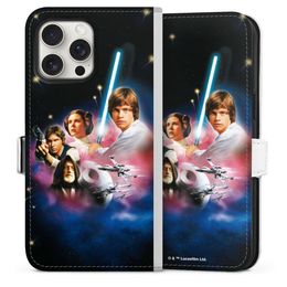 DeinDesign iPhone 15 Pro Max Handy Klapph&uuml;lle Handyh&uuml;lle aus Kunst Leder wei&szlig; Flip Case Star Wars Lightsaber Merchandise Sideflip mit Lasche