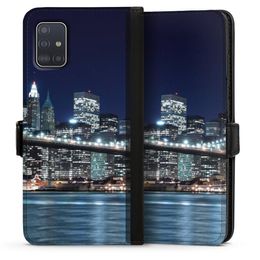 DeinDesign Galaxy A51 Handy Klapph&uuml;lle Handyh&uuml;lle aus Kunst Leder schwarz Flip Case Usa Brooklyn Bridge New York Sideflip mit Lasche
