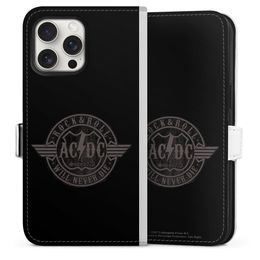 DeinDesign iPhone 15 Pro Max Handy Klapph&uuml;lle Handyh&uuml;lle aus Kunst Leder wei&szlig; Flip Case Rock Acdc Merchandise Sideflip mit Lasche