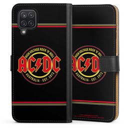 DeinDesign Galaxy A12 Handy Klapph&uuml;lle Handyh&uuml;lle aus Kunst Leder schwarz Flip Case Acdc Logo Merchandise Sideflip mit langer Lasche