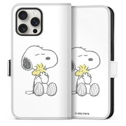 DeinDesign iPhone 15 Pro Max Handy Klapph&uuml;lle Handyh&uuml;lle aus Kunst Leder wei&szlig; Flip Case Snoopy Love Peanuts Sideflip mit Lasche
