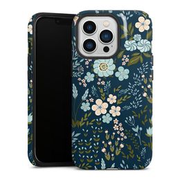 DeinDesign iPhone 13 Pro Handy Panzer Handyh&uuml;lle robuste Outdoor H&uuml;lle Schutzh&uuml;lle gl&auml;nzend Blue Muster Flowers Tough Case
